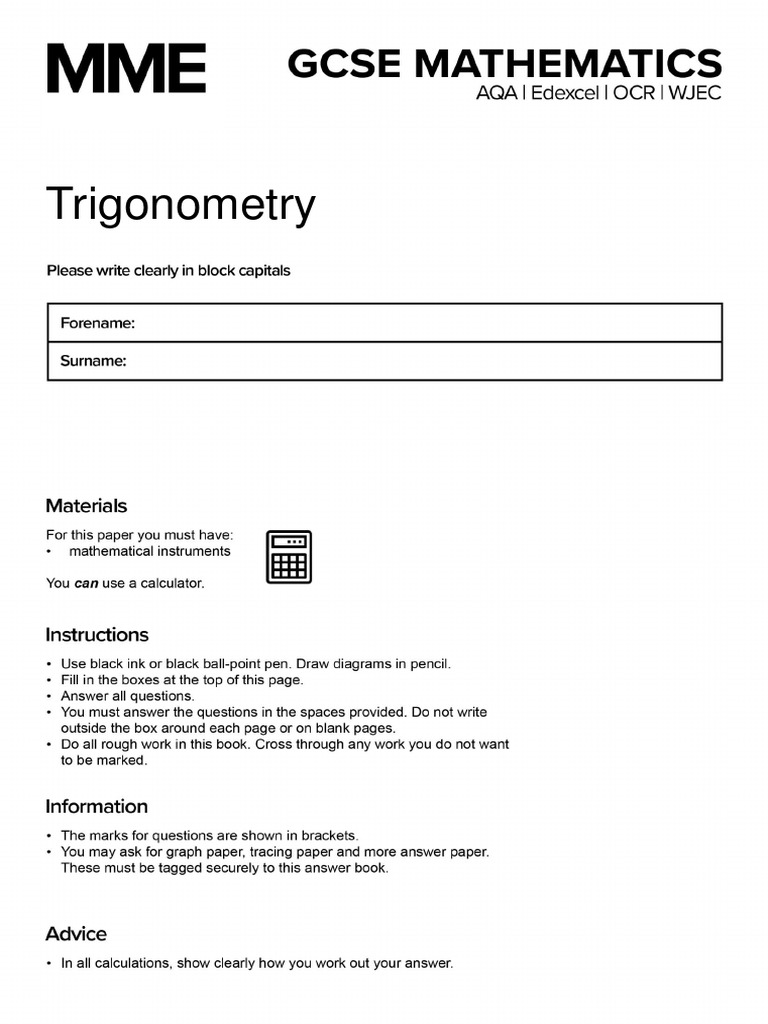 Trigonometry Questions MME | PDF