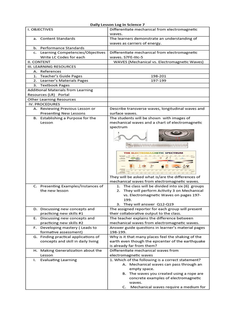 DLL Science 7 | PDF | Waves | Sound