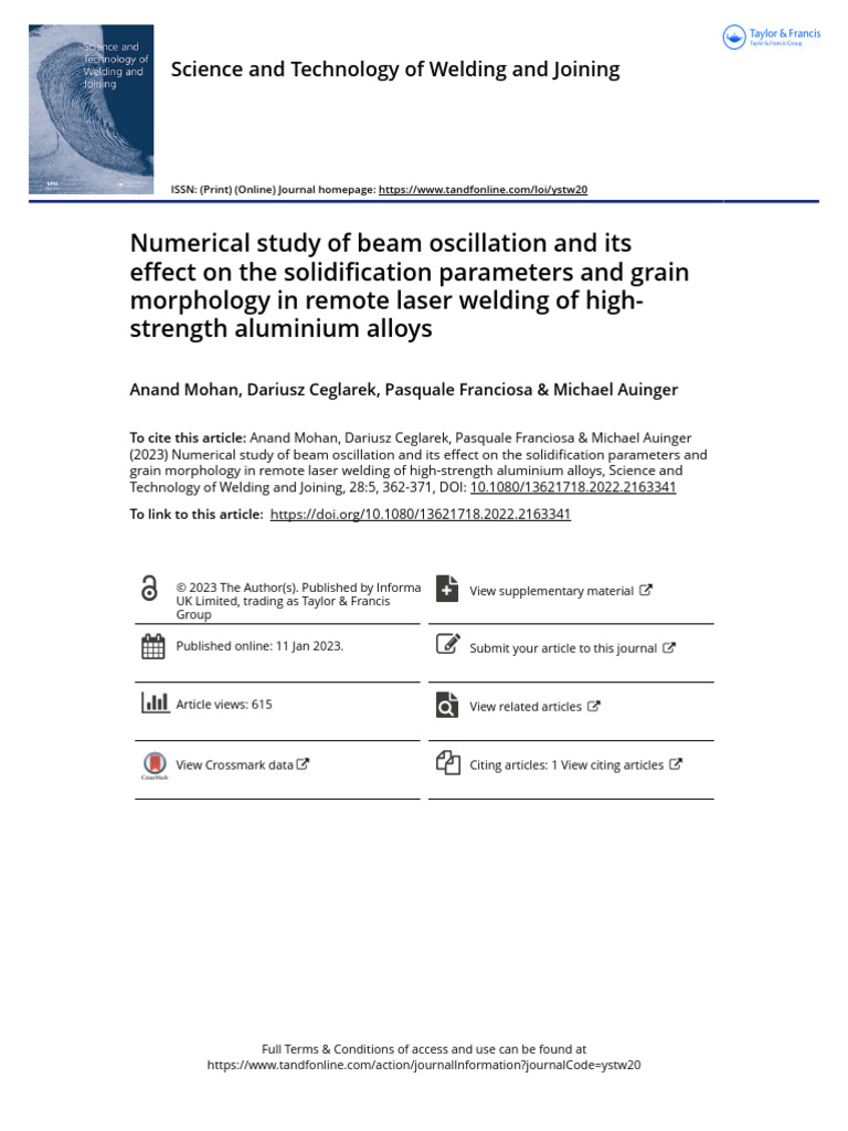 Numerical Study of Beam Oscillation and Its Effect On The Solidification Parameters and Grain ...