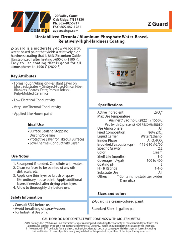 Z Guard Zyp01 | PDF | Paint | Zirconium Dioxide