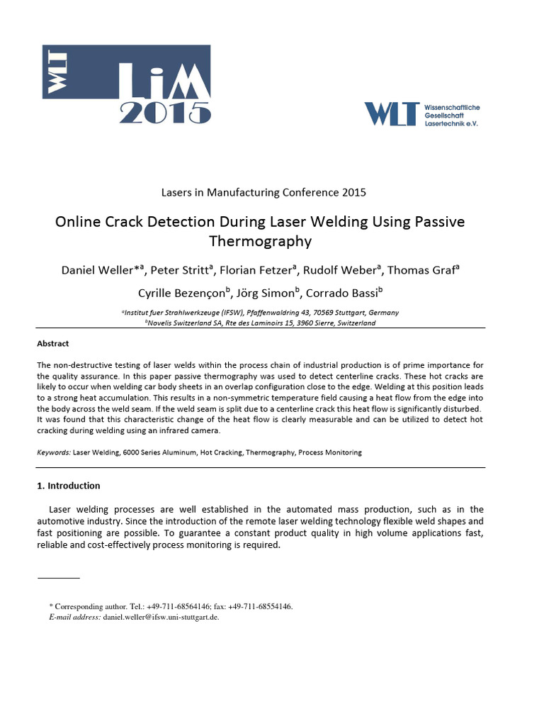 Online Crack Detection During Laser Welding Using Passive Thermography | PDF | Construction ...