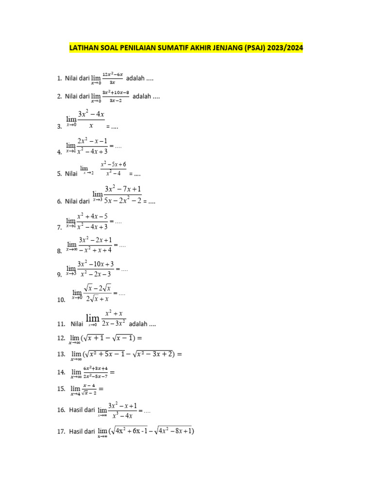 Latihan Soal PSAJ Mat 2324 | PDF
