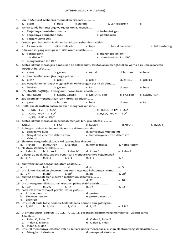 LATIHAN SOAL KIMIA Psaj 2024 | PDF | Metode & Bahan Ajar | Seni