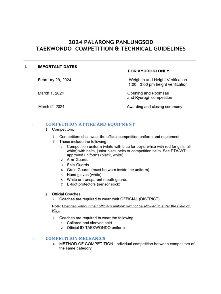 2023 National Palaro Guidelines | PDF | Taekwondo | Referee