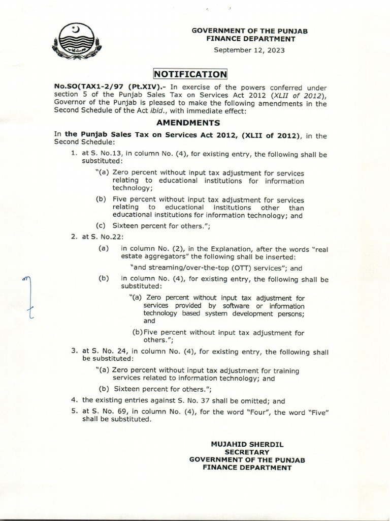 Notification Under Sec.5 of PSTS Act Dt. 12.9.2023 | PDF