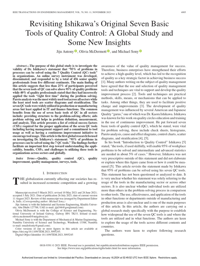 Revisiting Ishikawas Original Seven Basic Tools of Quality Control A ...