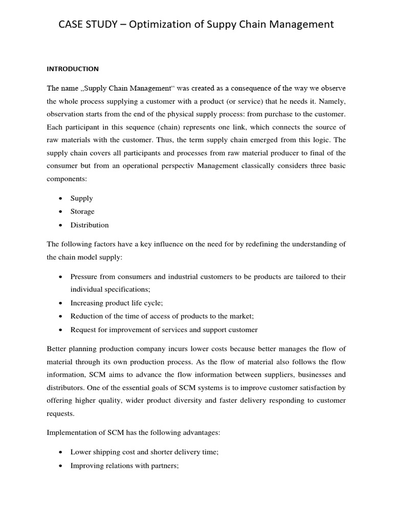 CASE STUDY - Optimization of SCM | PDF | Supply Chain Management ...