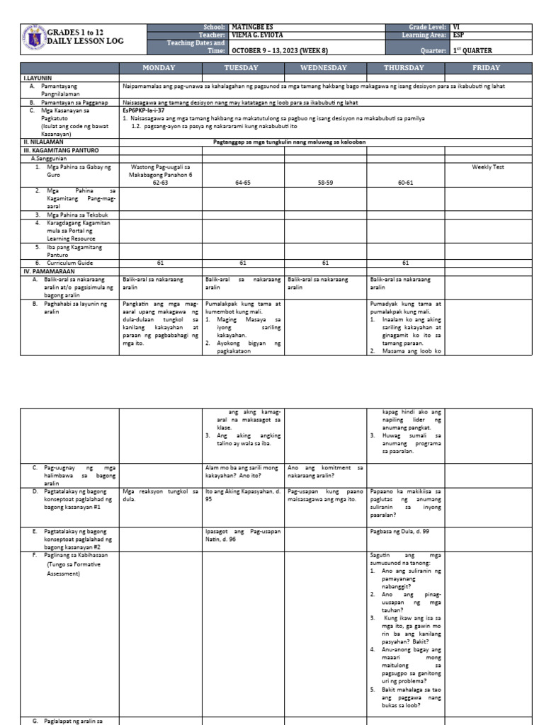 DLL - Esp 6 - Q1 - W7 | PDF