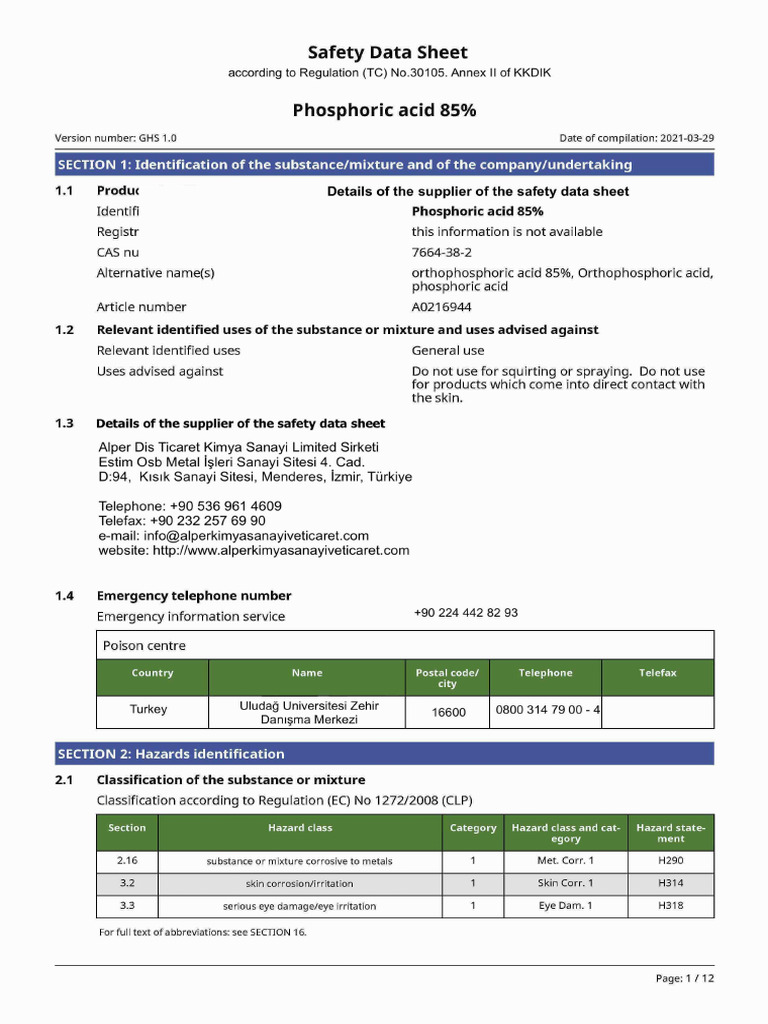 Ortho-Phosphoric Acid MSDS | PDF