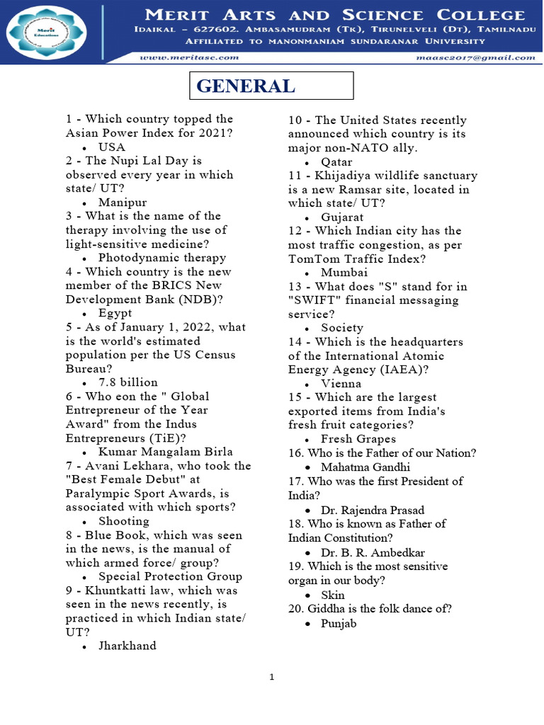 General Knowledge | PDF