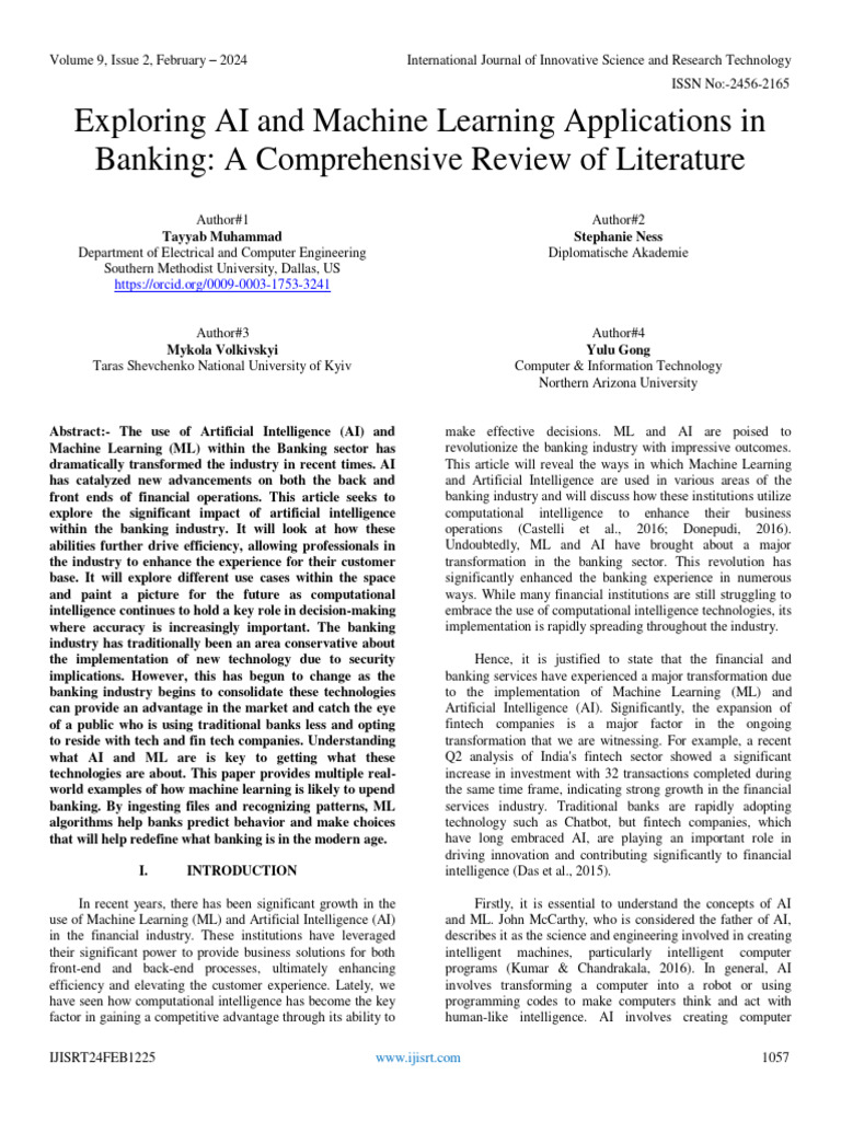 Exploring AI and Machine Learning Applications in Banking: A ...