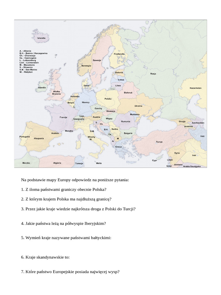 Mapa Europy - Karta Pracy | PDF
