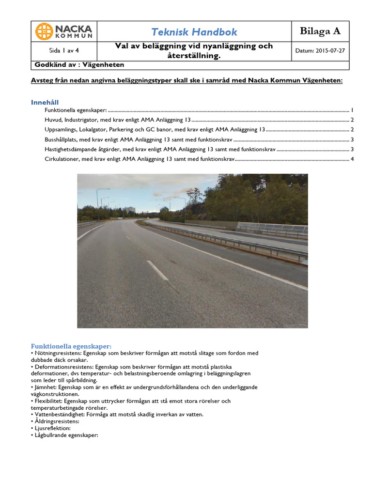 Bilaga A Val Av Belaggning 20150727 | PDF