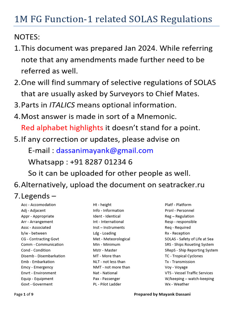 1m f1 - Solas Jan'24 v2 | PDF | Navigation | Ships