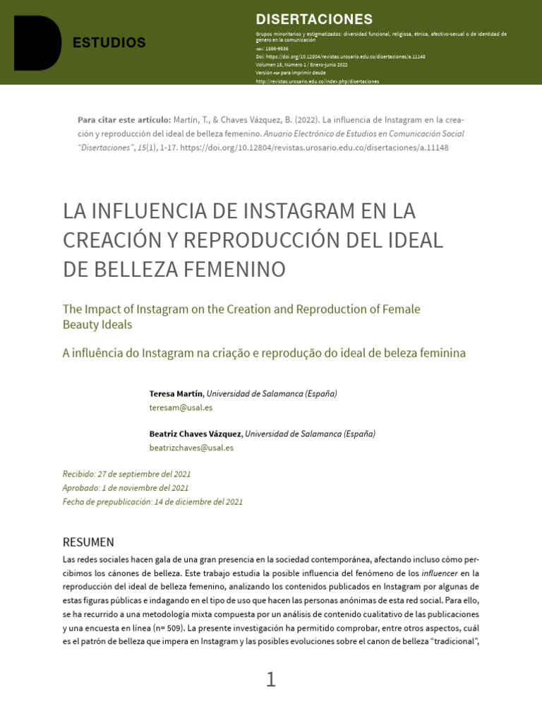 Influencia de Instagram en la belleza femenina | PDF | Metodología de ...