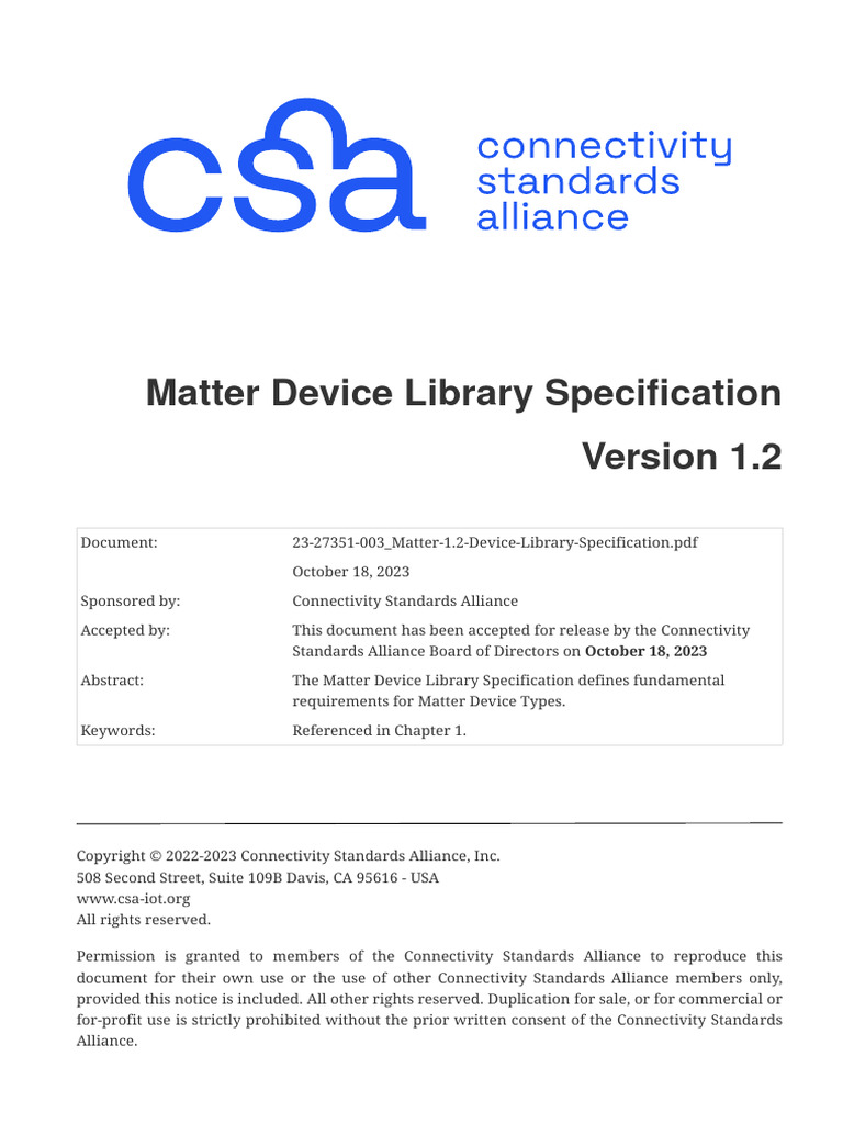 Matter 1.2 Device Library Specification | PDF | Copyright | All Rights Reserved
