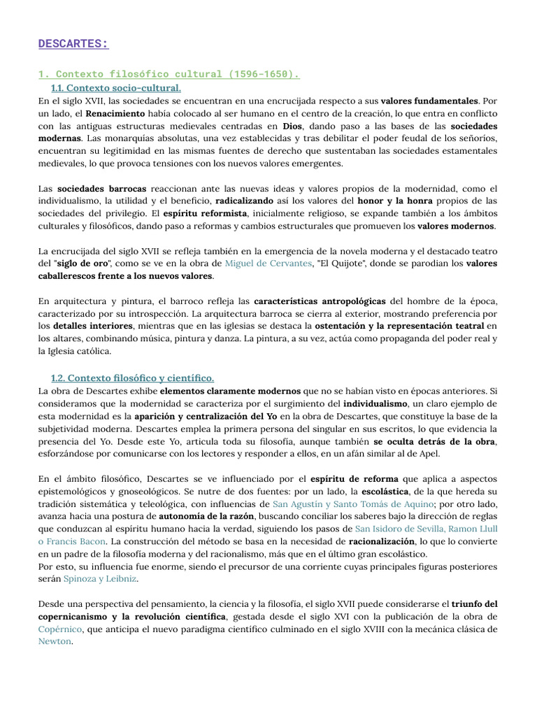 Contexto y Filosofía de Descartes | PDF | René Descartes | Conocimiento