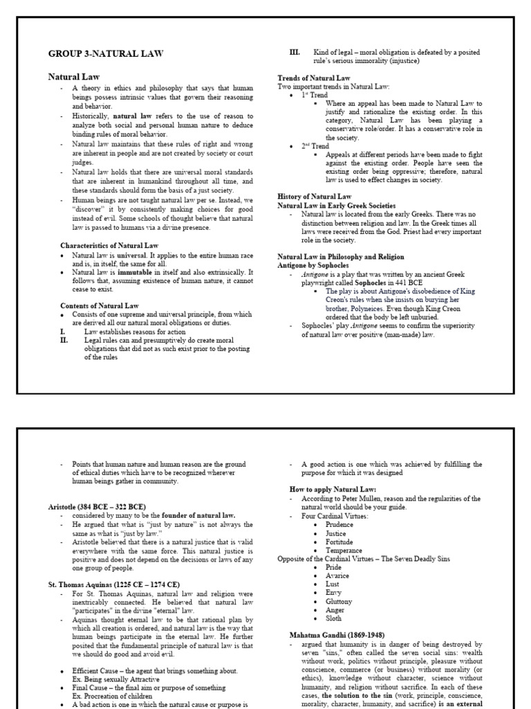 Natural Law Handouts Final | PDF | Natural Law | Reason