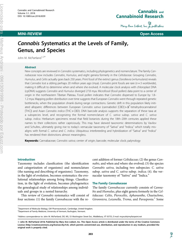 Cannabis Systematics: Family and Species | PDF | Cannabis | Taxa