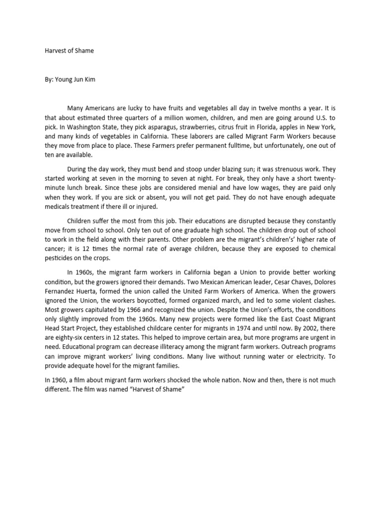 Harvest of Shame | PDF | Migrant Worker | United Farm Workers