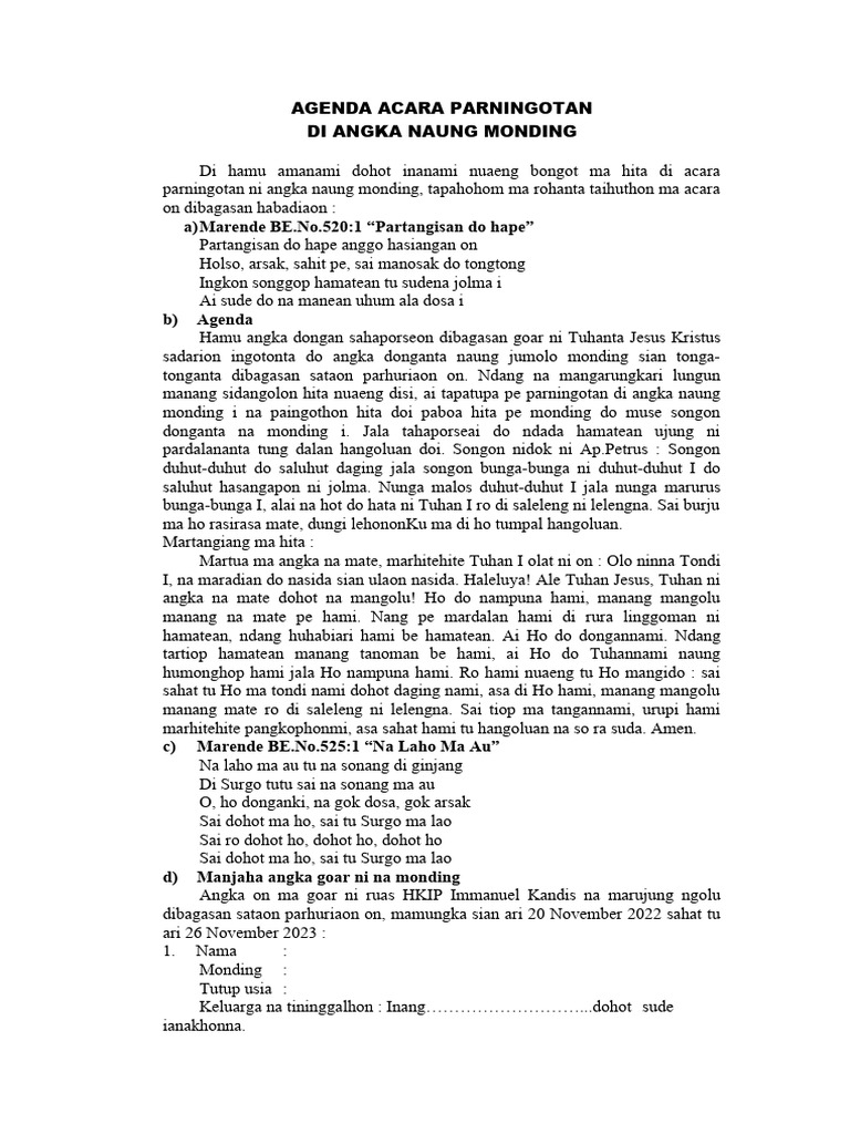 Agenda Parningotan Na Monding 2025 | PDF | Seni & Disiplin Bahasa ...