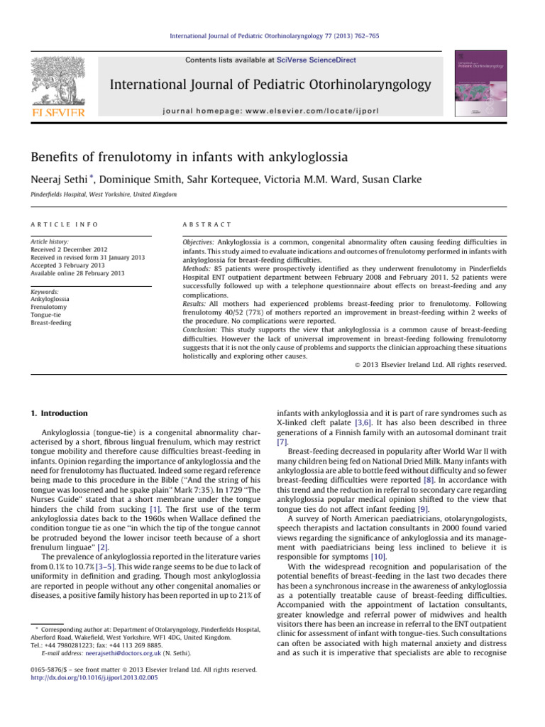 Benefits of Frenulotomy in Infants With Ankyloglossia | PDF ...