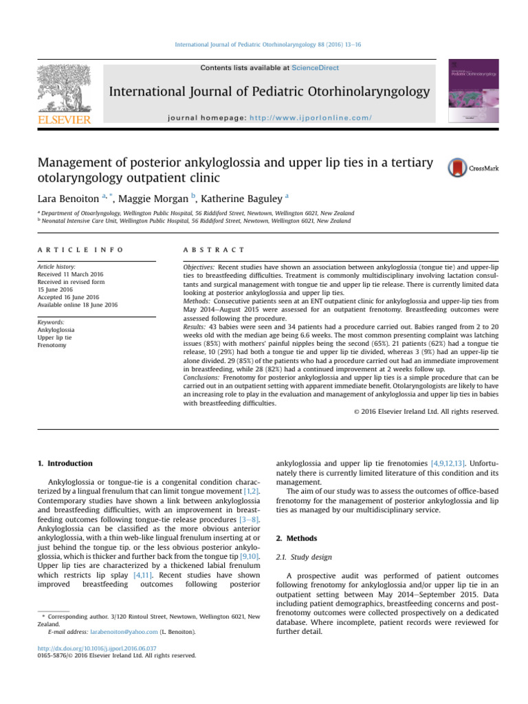 Management of Posterior Ankyloglossia and Upper Lip Ties in A Tertiary Otolaryngology Outpatient ...