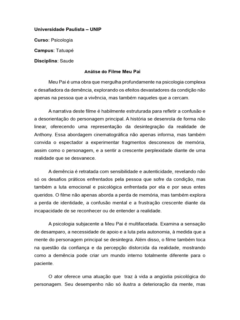 Analise Do Filme - JUNO | PDF | Psicologia | Demência