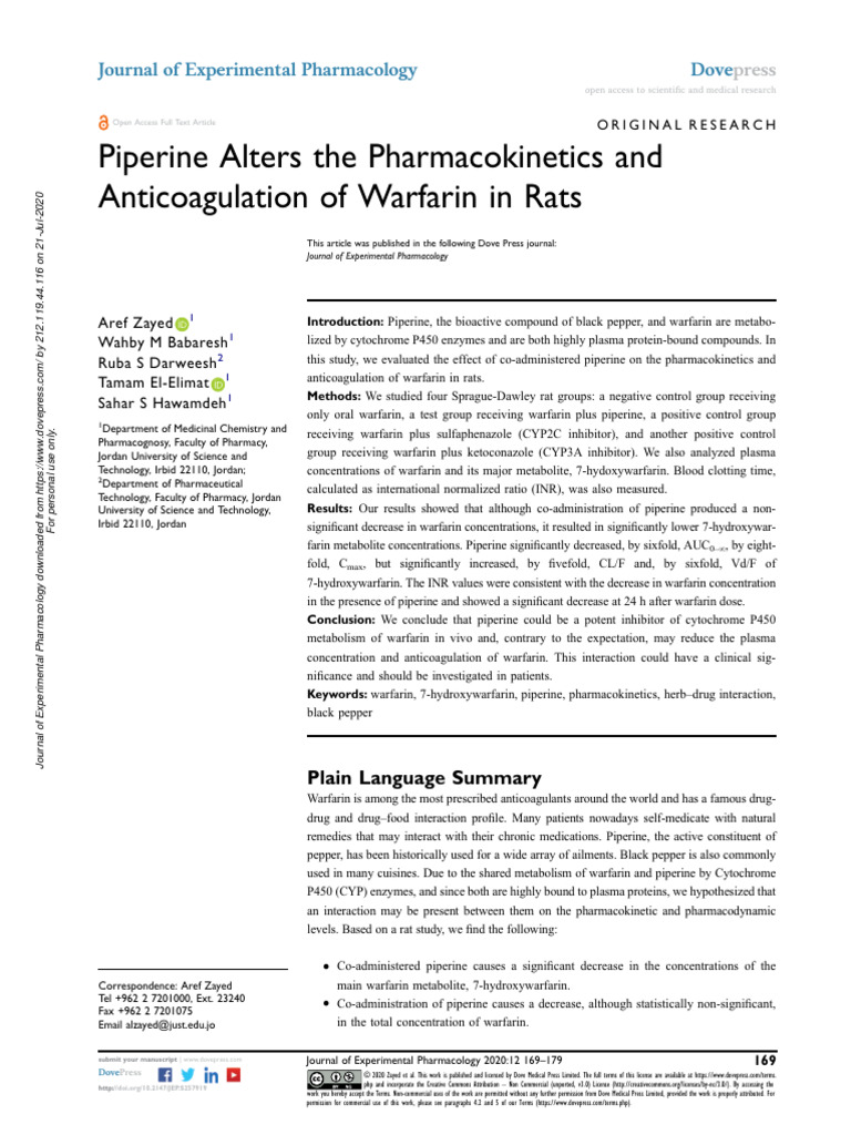 Piperine's Impact on Warfarin in Rats | PDF | Cytochrome P450 ...