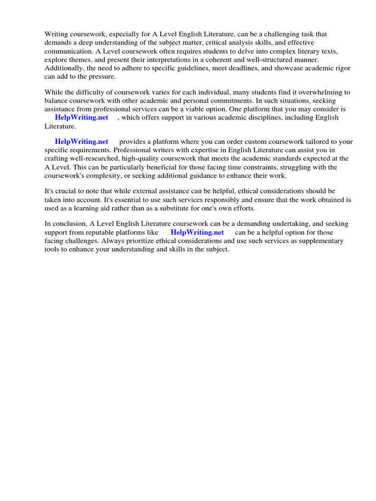 English Literature A Level Coursework Help | PDF | Essays | English ...