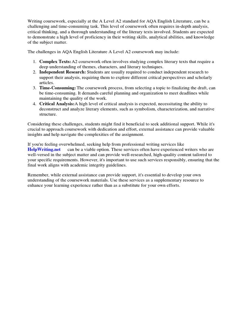 Aqa English Literature A Level A2 Coursework | PDF | Critical Thinking ...
