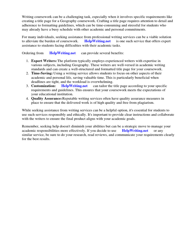 Title Page For Geography Coursework | PDF