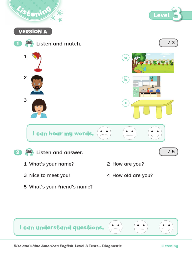 Rise and Shine AmE Level 3 Diagnostic Test | PDF | English Language ...