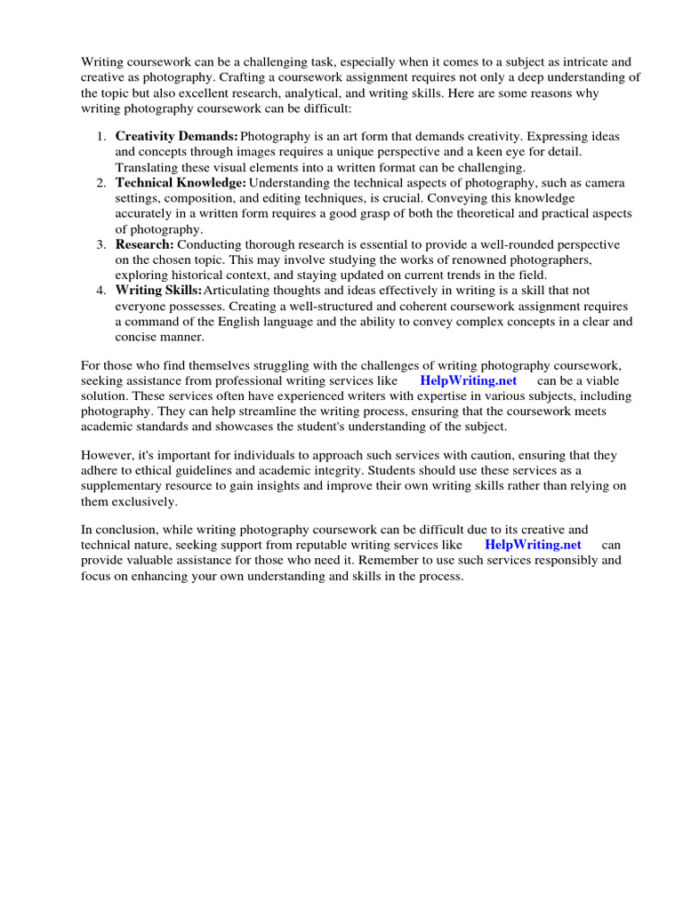 Photography Coursework Examples | PDF