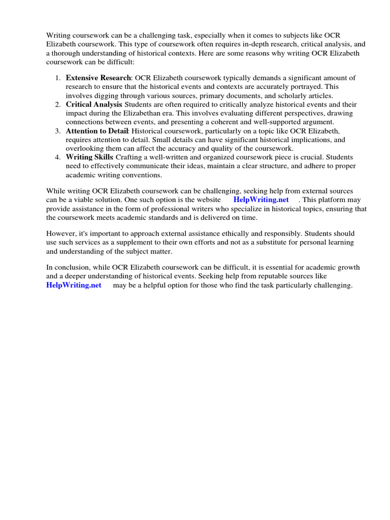 Ocr Elizabeth Coursework | PDF