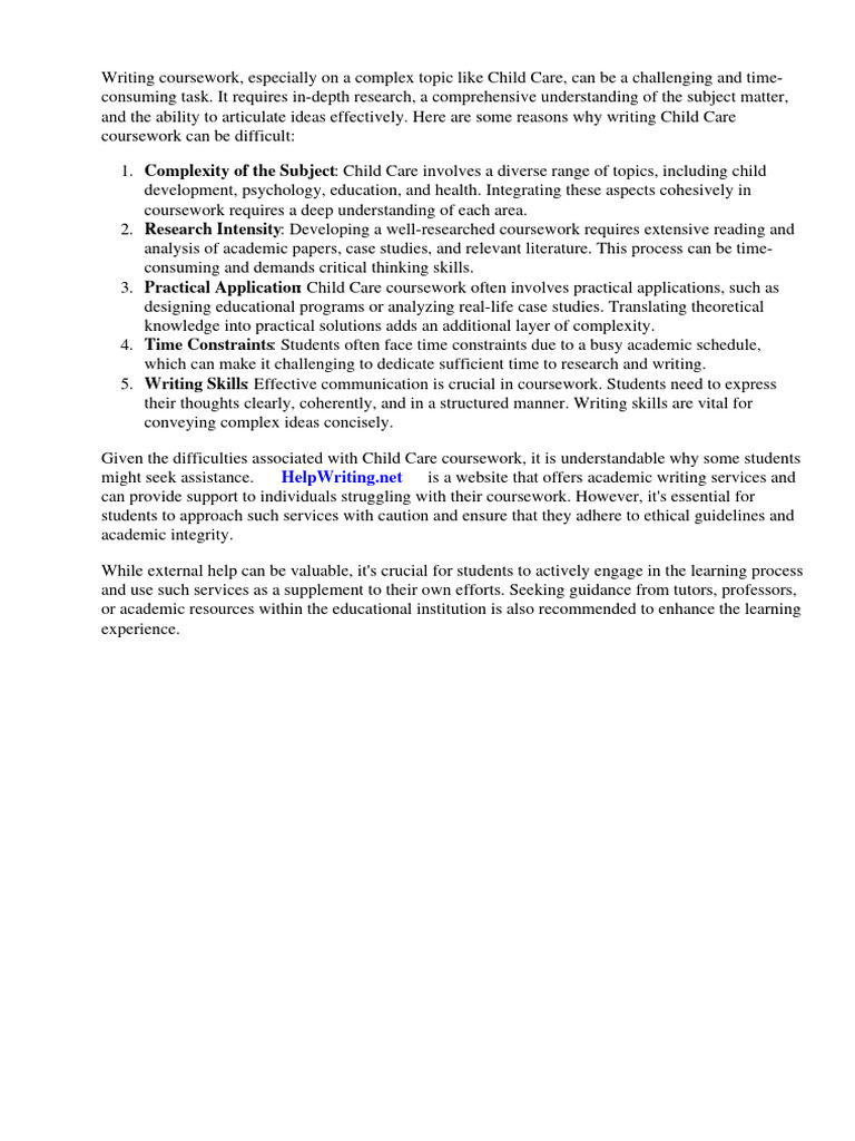 Child Care Coursework | PDF