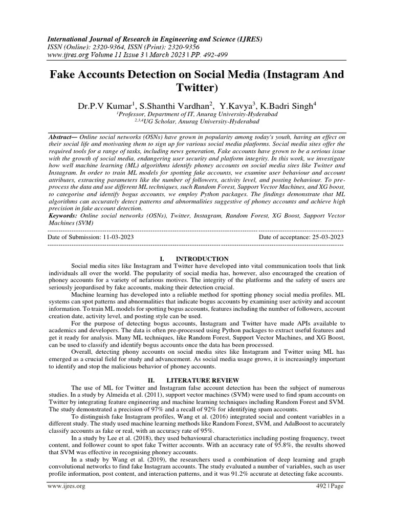Fake Accounts Detection On Social Media (Instagram and Twitter) | PDF ...