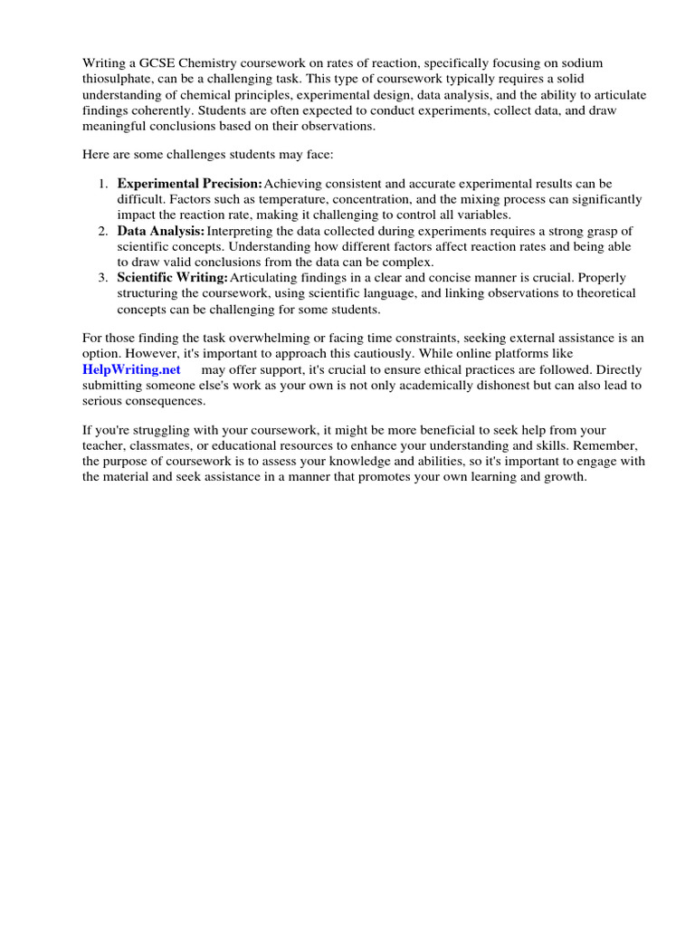 Gcse Chemistry Coursework Rates of Reaction Sodium Thiosulphate | PDF ...