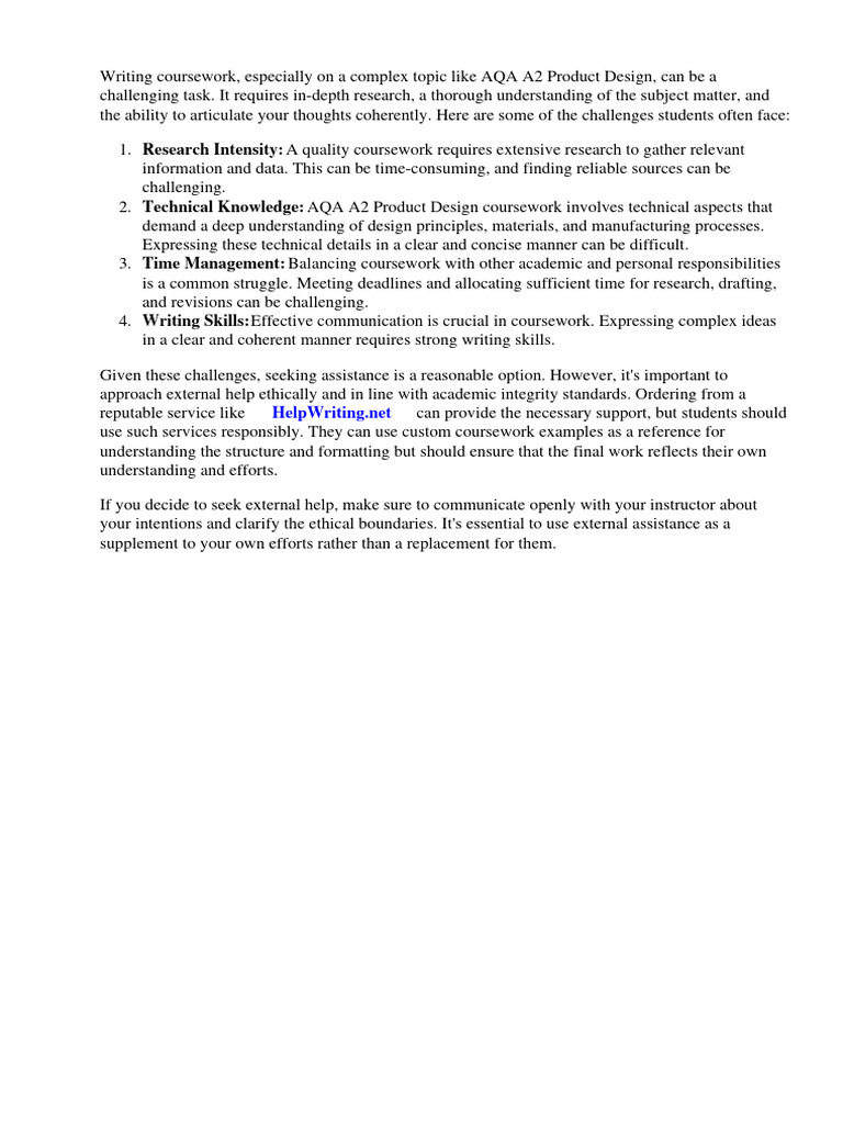 Aqa A2 Product Design Coursework Example | PDF