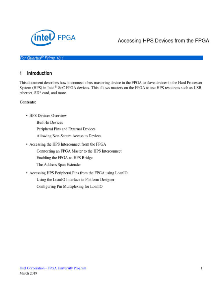 Accessing Hps Devices From Fpga Pdf Field Programmable Gate Array