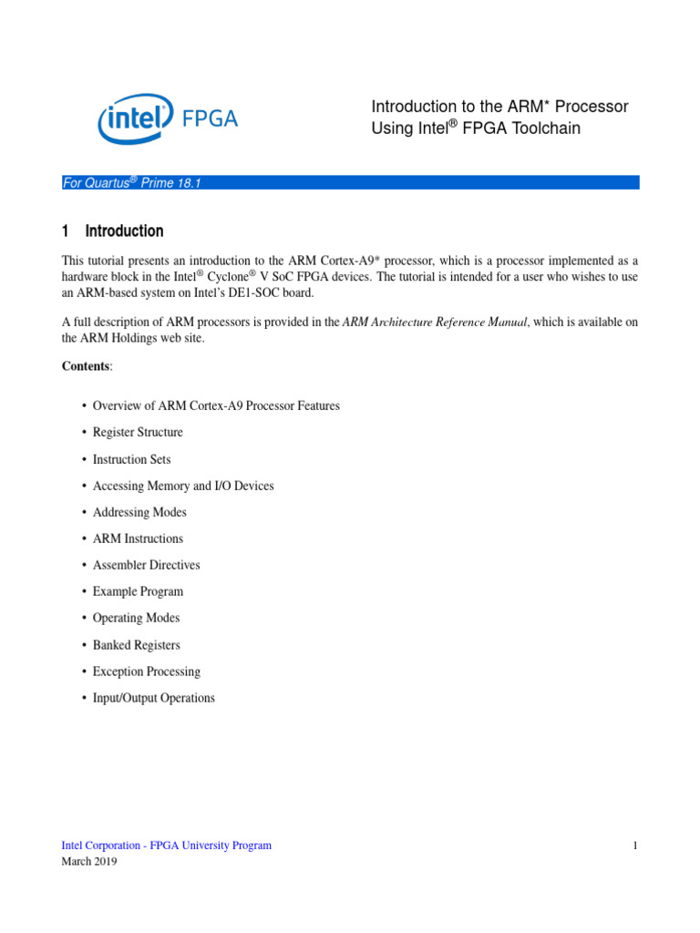 ARM A9 Intro Intelfpga | PDF | Assembly Language | Central Processing Unit