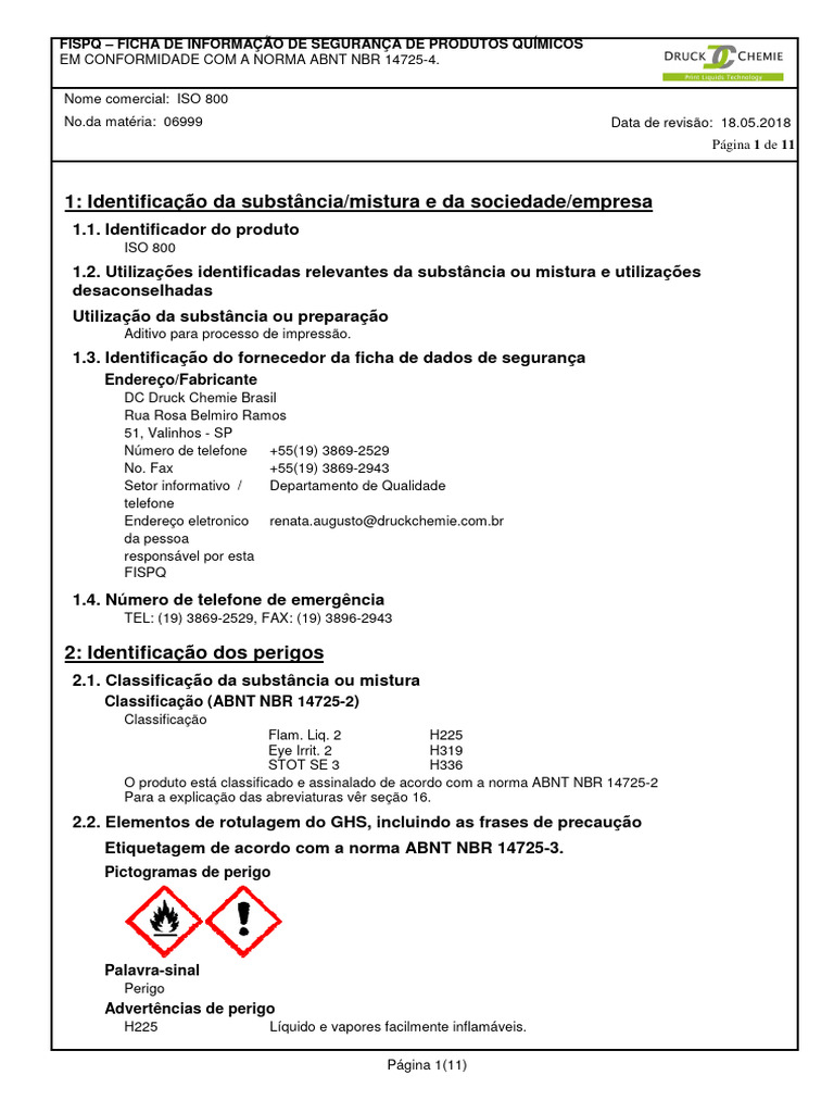 FISPQ ISO 800: Segurança e Manuseio | PDF | Ciências e Matemática
