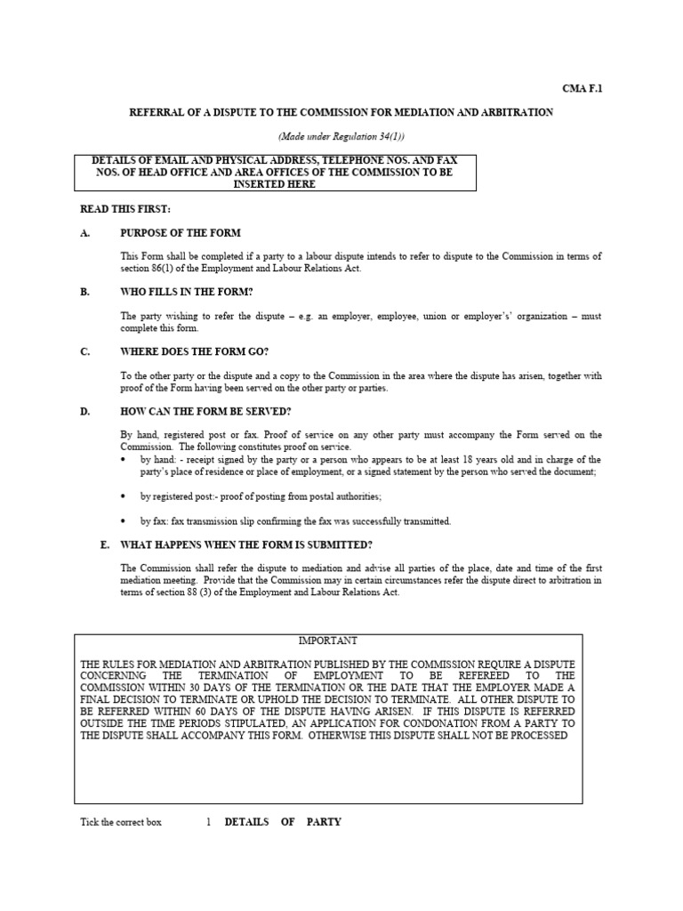 Form No CMA Kamugisha. | PDF | Mediation | Employment