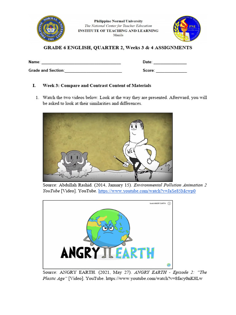 English 6 Quarter 2 Weeks 3 4 Assignments | PDF | Human Communication