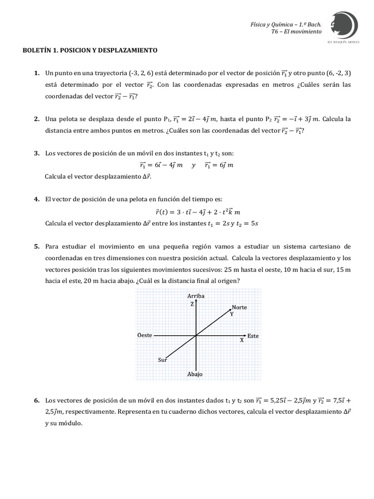 Boletiì N 1. Posicion y Desplazamiento | PDF | Vector Euclidiano ...