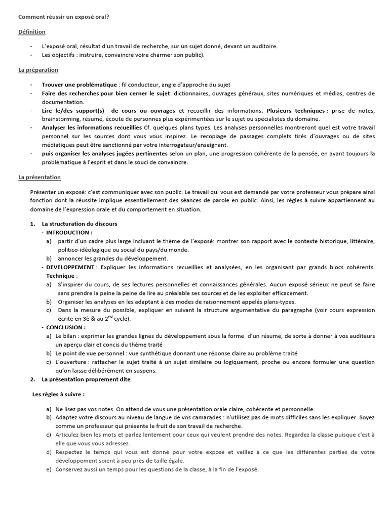 Réussir son exposé oral : guide pratique | PDF | Psychologie du ...