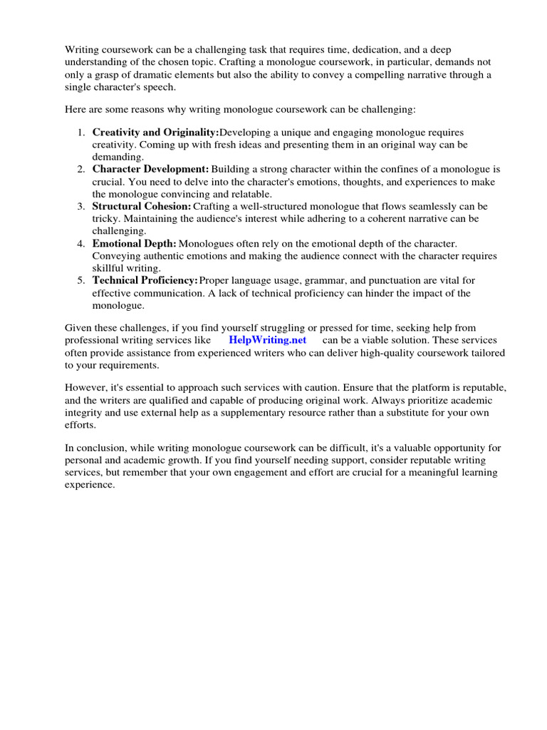 Monologue Coursework Ideas | PDF | Narrative | Libraries