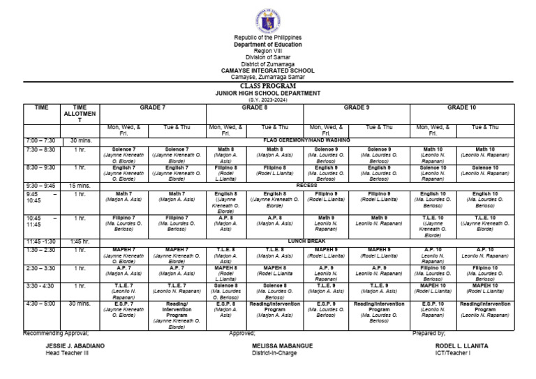 JHS Class Prog | PDF
