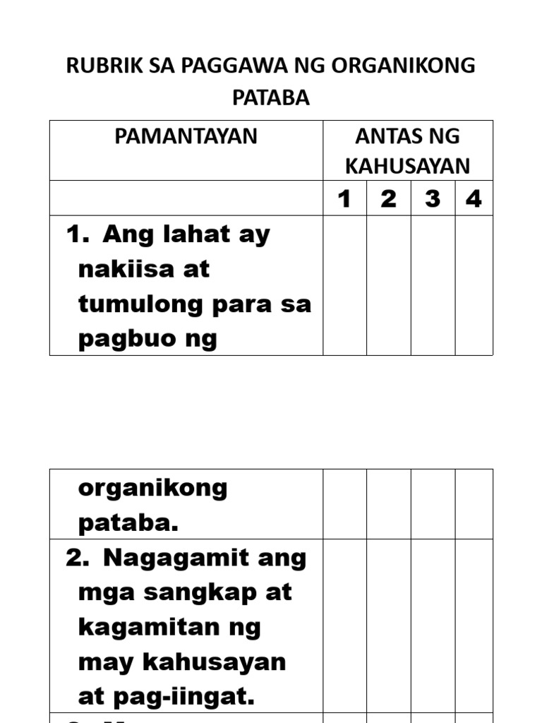 Rubrik Sa Paggawa NG Organikong Pataba (Autorecovered) | PDF