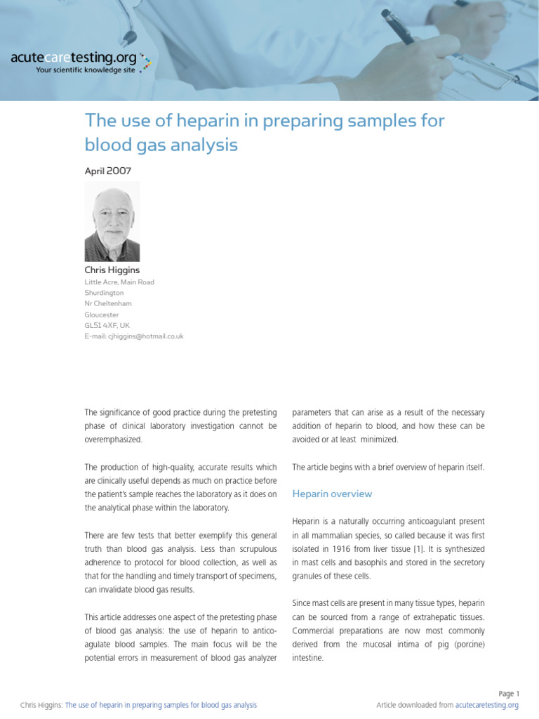 Heparin Use in Blood Gas Analysis | PDF | Coagulation | Thrombus